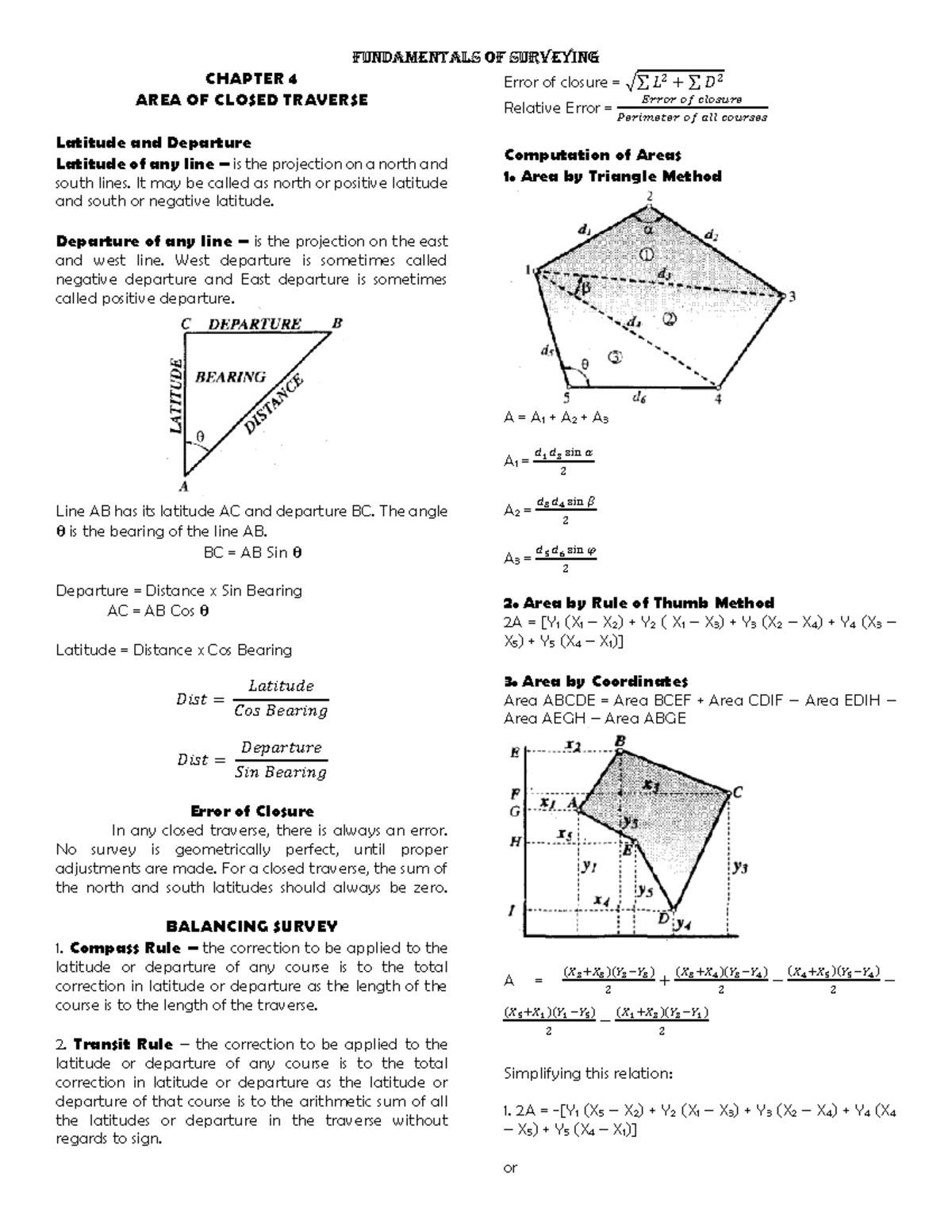 Chapter 4 AREA OF Closed Traverse - CHAPTER 4 AREA OF CLOSED TRAVERSE ...