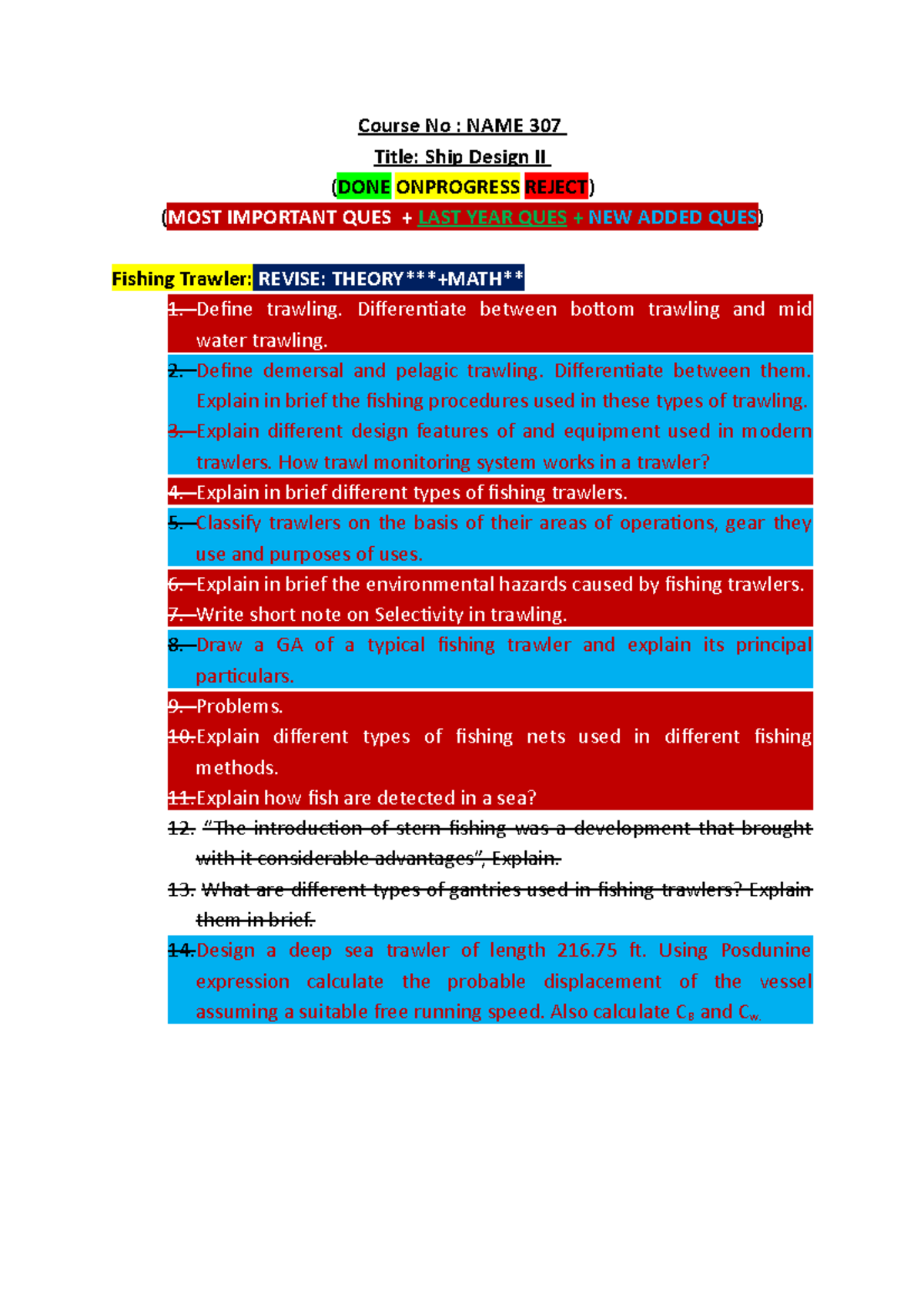 Total Questions - dsds - Course No : NAME 307 Title: Ship Design II ...