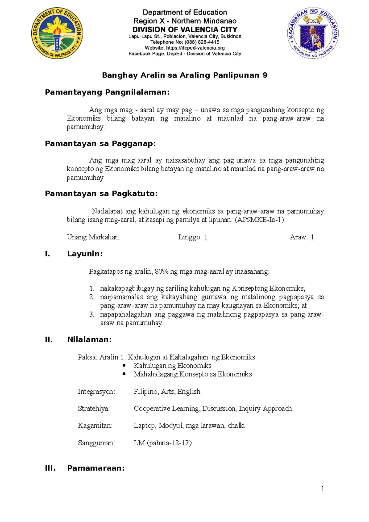 DLP 9 - none - Banghay Aralin sa Araling Panlipunan 9 Pamantayang Pangnilalaman: Ang mga mag ...