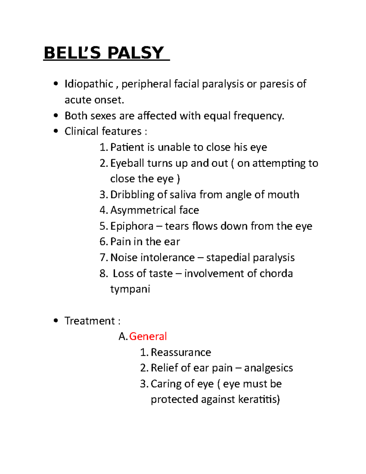 BELL'S Palsy - Essay - BELL’S PALSY Idiopathic , peripheral facial ...