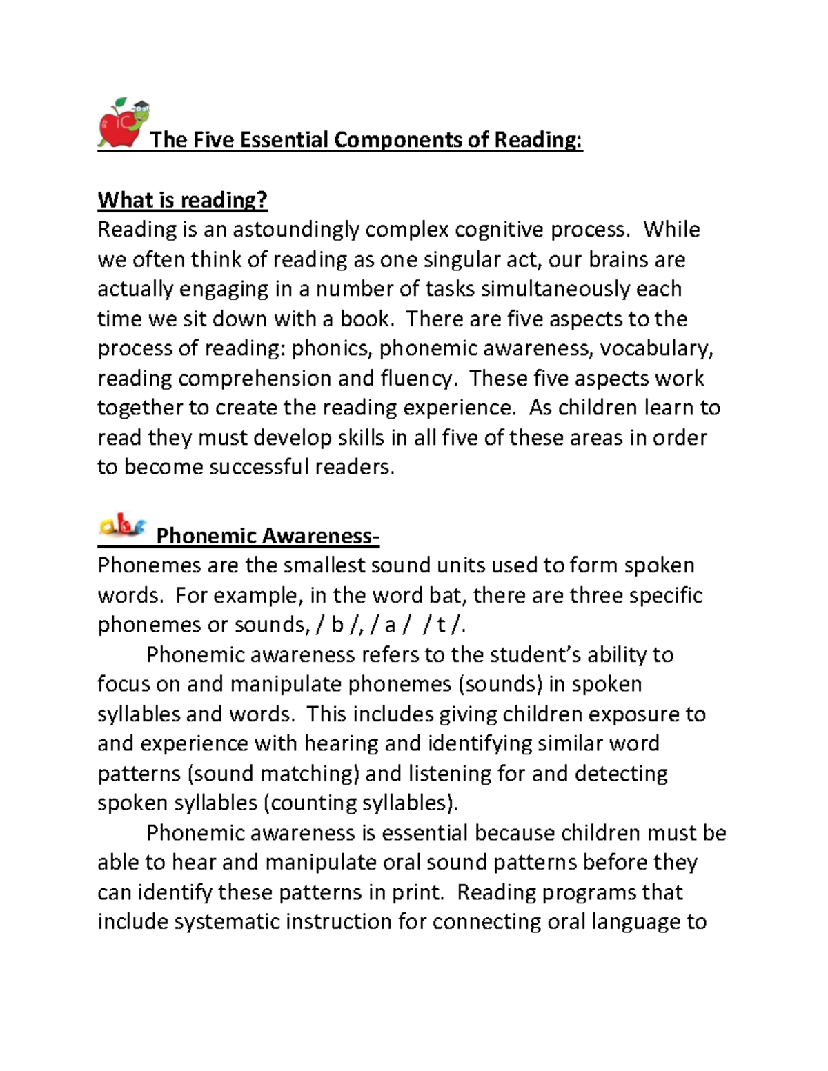 Reading is Fundamental Tech Project 2 - The Five Essential Components ...