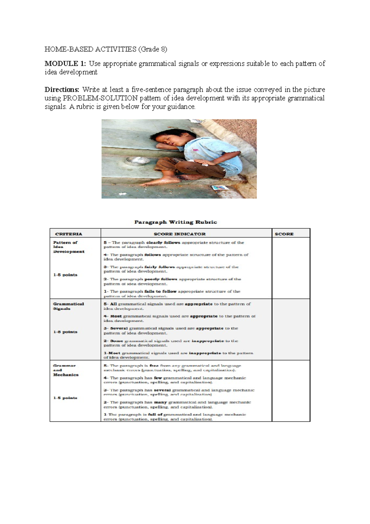 HOMEbased activities - HOME-BASED ACTIVITIES (Grade 8) MODULE 1: Use ...