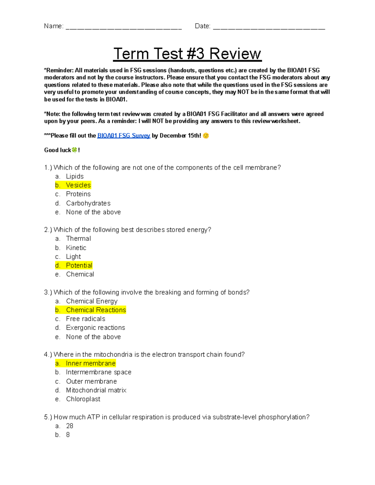 Test Review-Module 3-Cell Biology FSG-Fall 2023 - Name ...