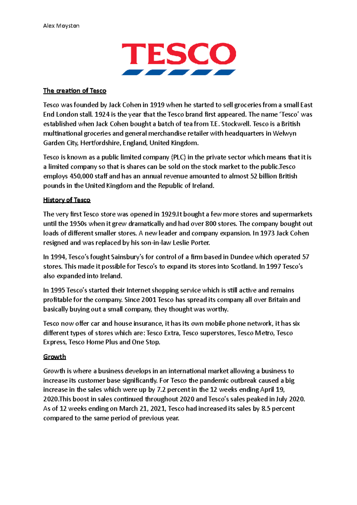 Tesco and British Airways - The creation of Tesco Tesco was founded by ...