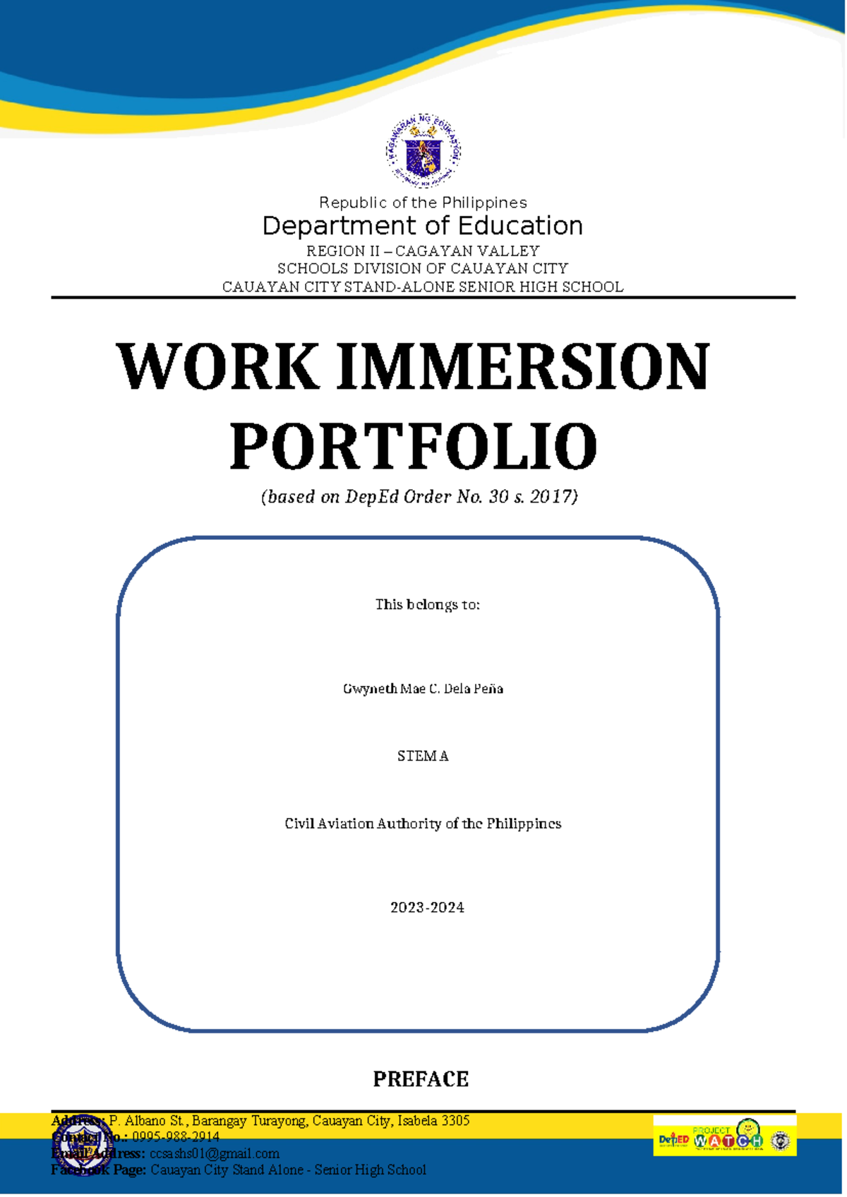 2024-Work-Immersion-Portfolio - Republic of the Philippines Department ...