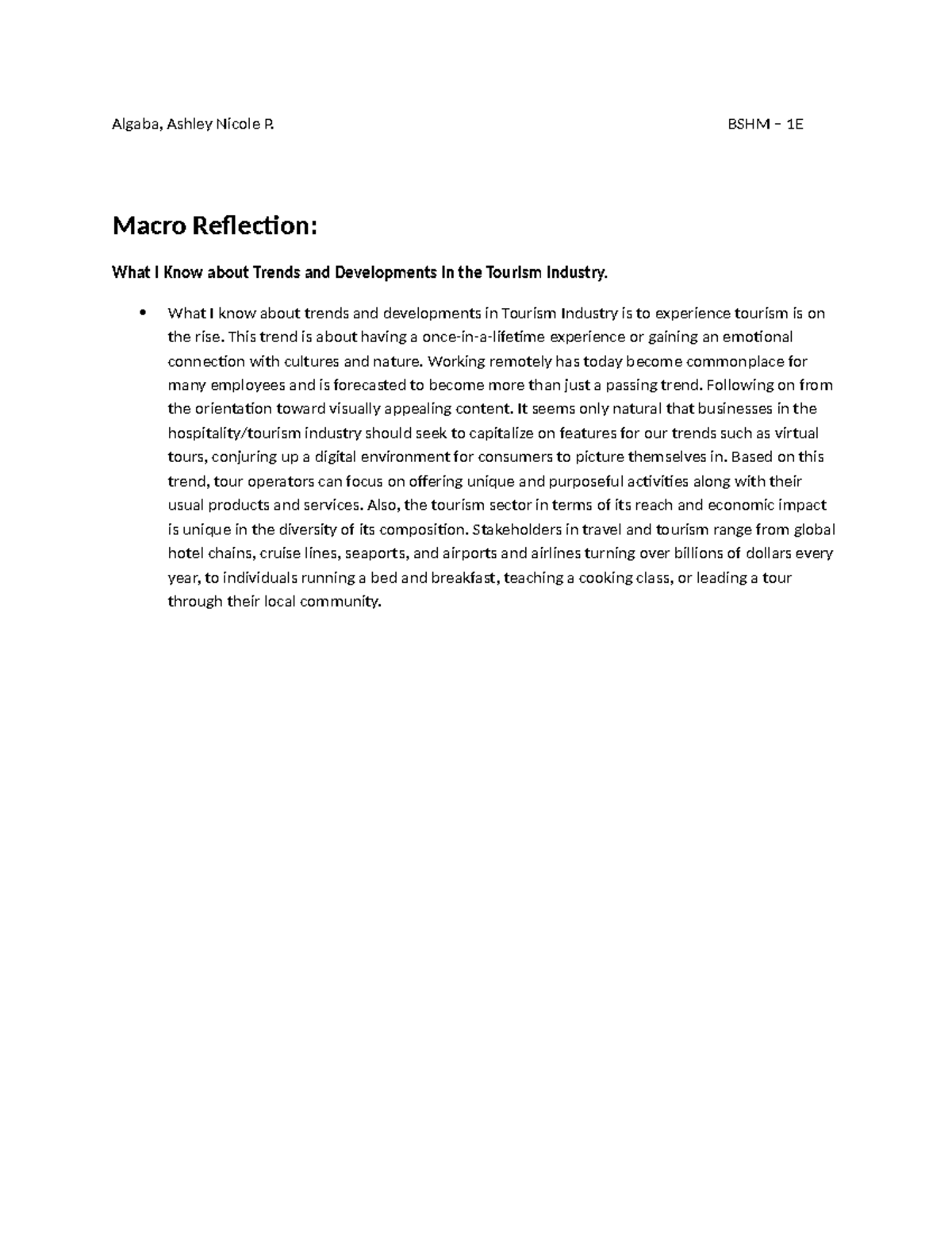 Algaba, Ashley (Macro Reflection) - Algaba, Ashley Nicole P. BSHM – 1E Macro Reflection: What I ...