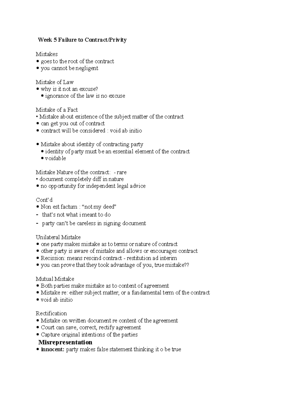 Mos 2275 Week 5 Failure to Contract:Privity - Week 5 Failure to ...