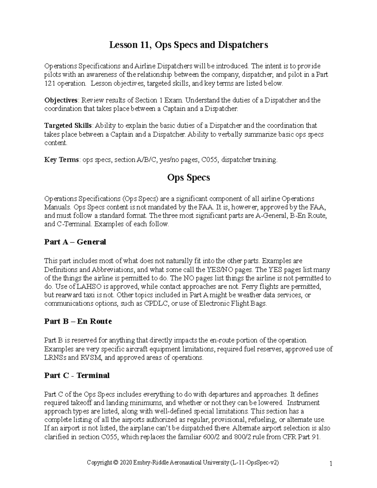 L 11 Ops Spec v2 - Lecture notes 11-1 - Lesson 11, Ops Specs and ...