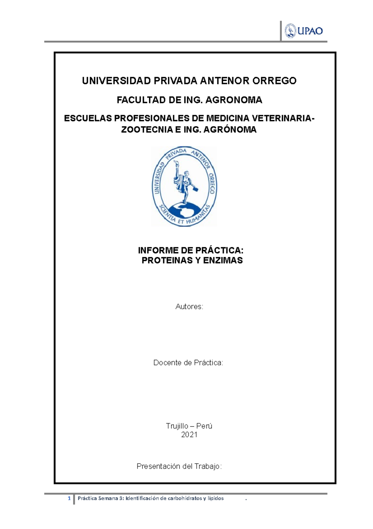 Proteinas y Enzimas G3 semana 4 zz - UNIVERSIDAD PRIVADA ANTENOR ORREGO FACULTAD DE ING ...