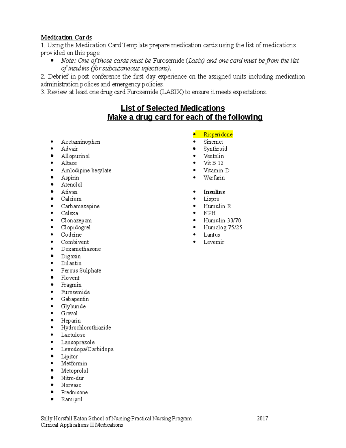 Medication Cards - list of meds you need to know for clinical ...