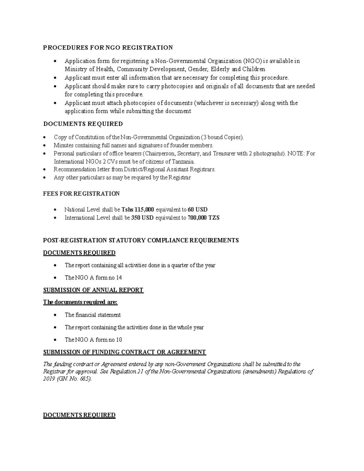 Procedures Registration Of A Non Profit Organization PROCEDURES FOR