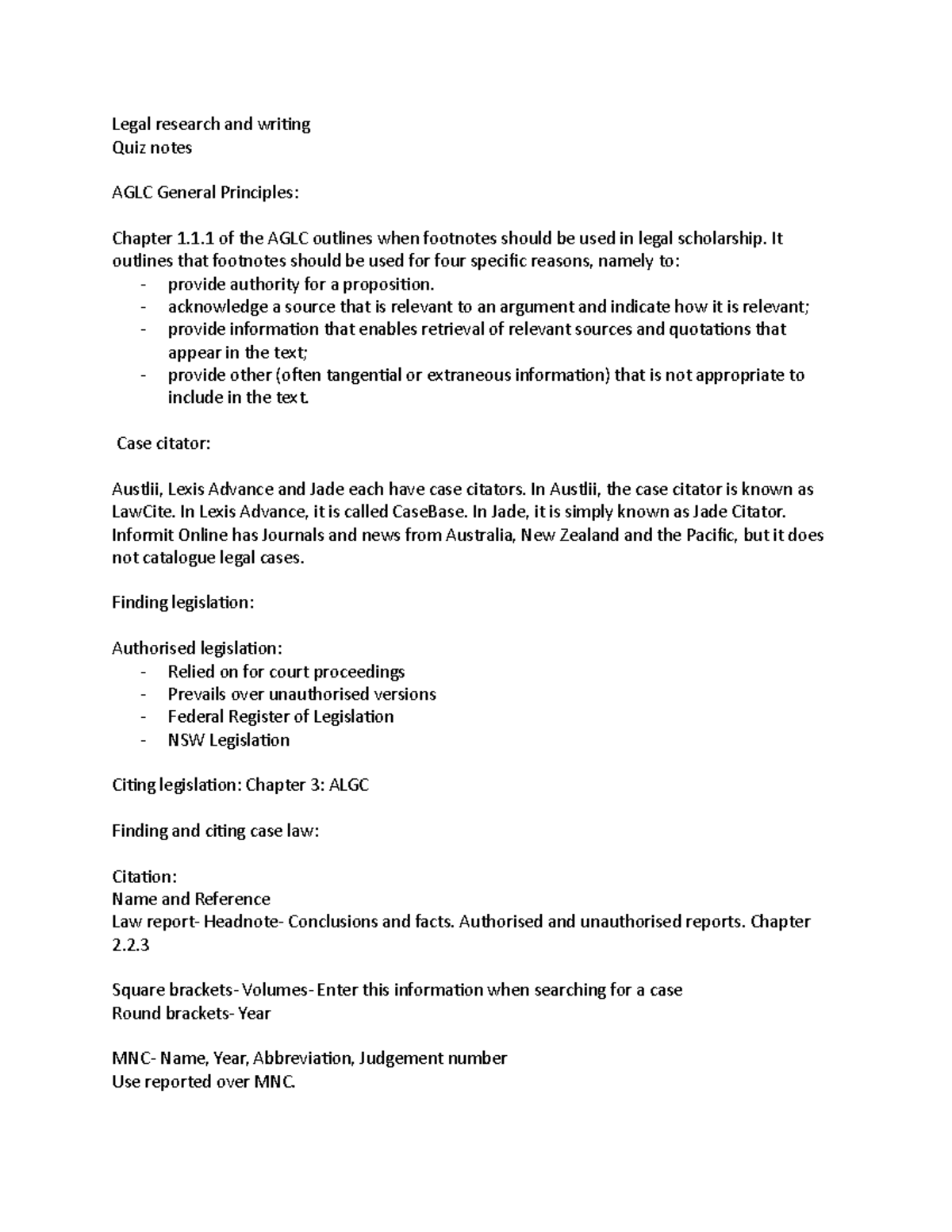 Legal research and writing - 1 of the AGLC outlines when footnotes ...