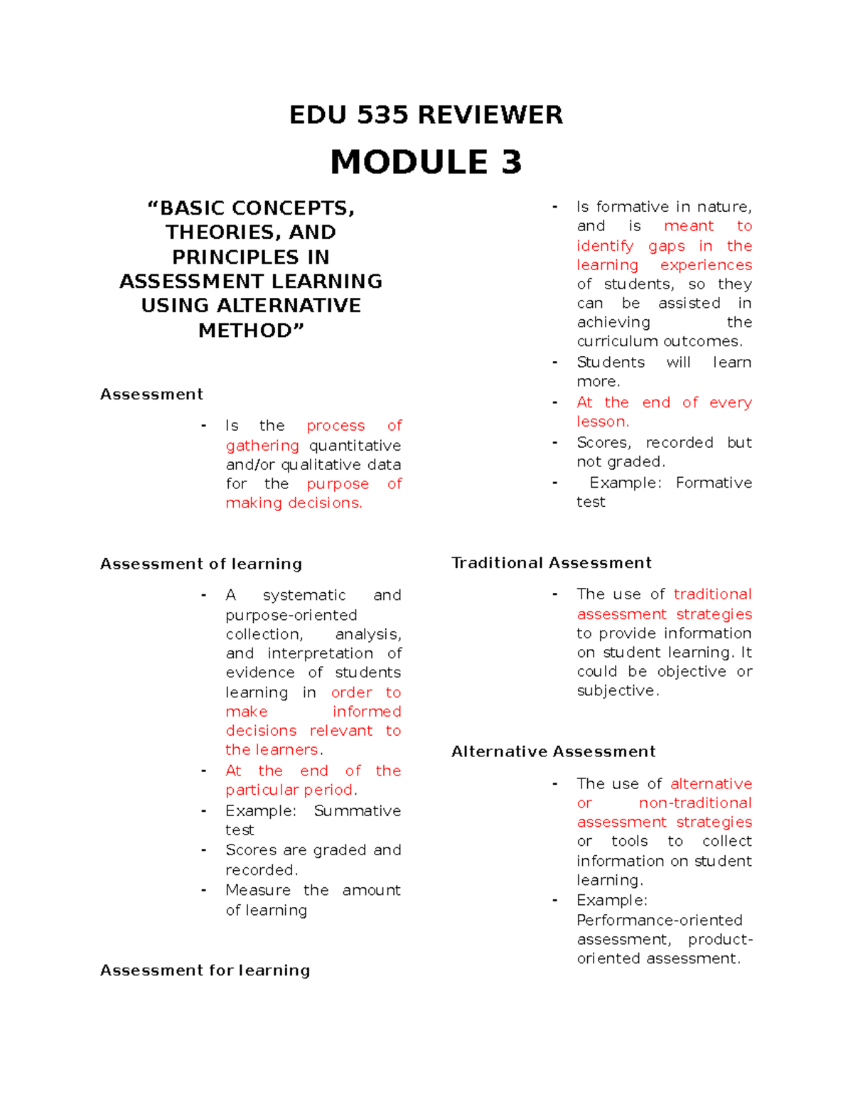 EDU 535 Final Reviewer - EDU 535 REVIEWER MODULE 3 “BASIC CONCEPTS, THEORIES, AND PRINCIPLES IN ...