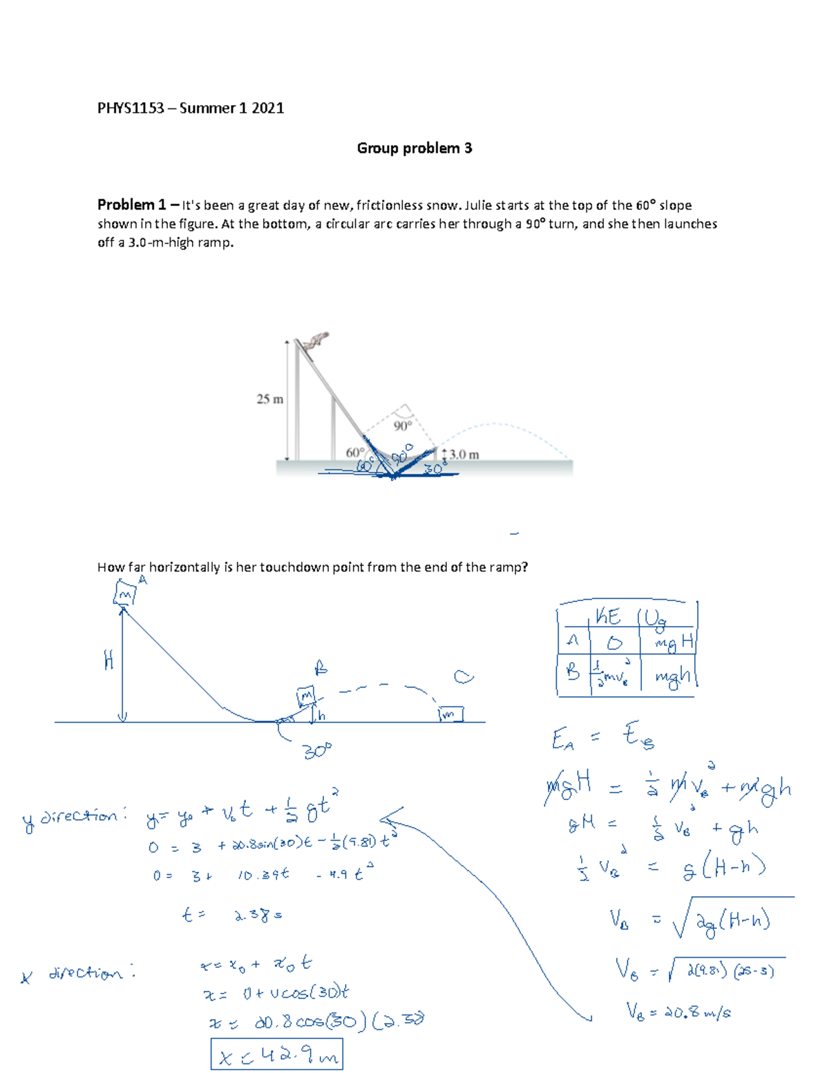 PHYS1153SU21-GP3 - Group problem 3 - 2D projectile - PHYS1153 3 Summer ...