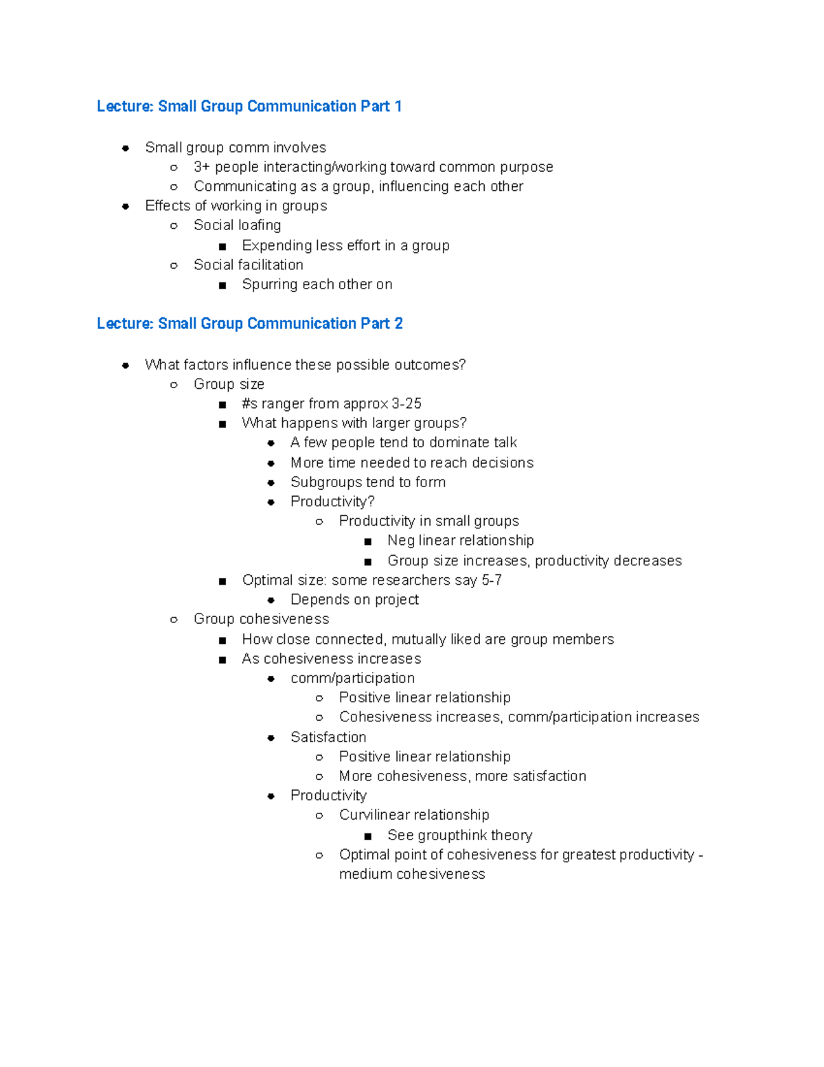 COMM 1 Lecture Notes Week 8 - Lecture: Small Group Communication Part 1 ...