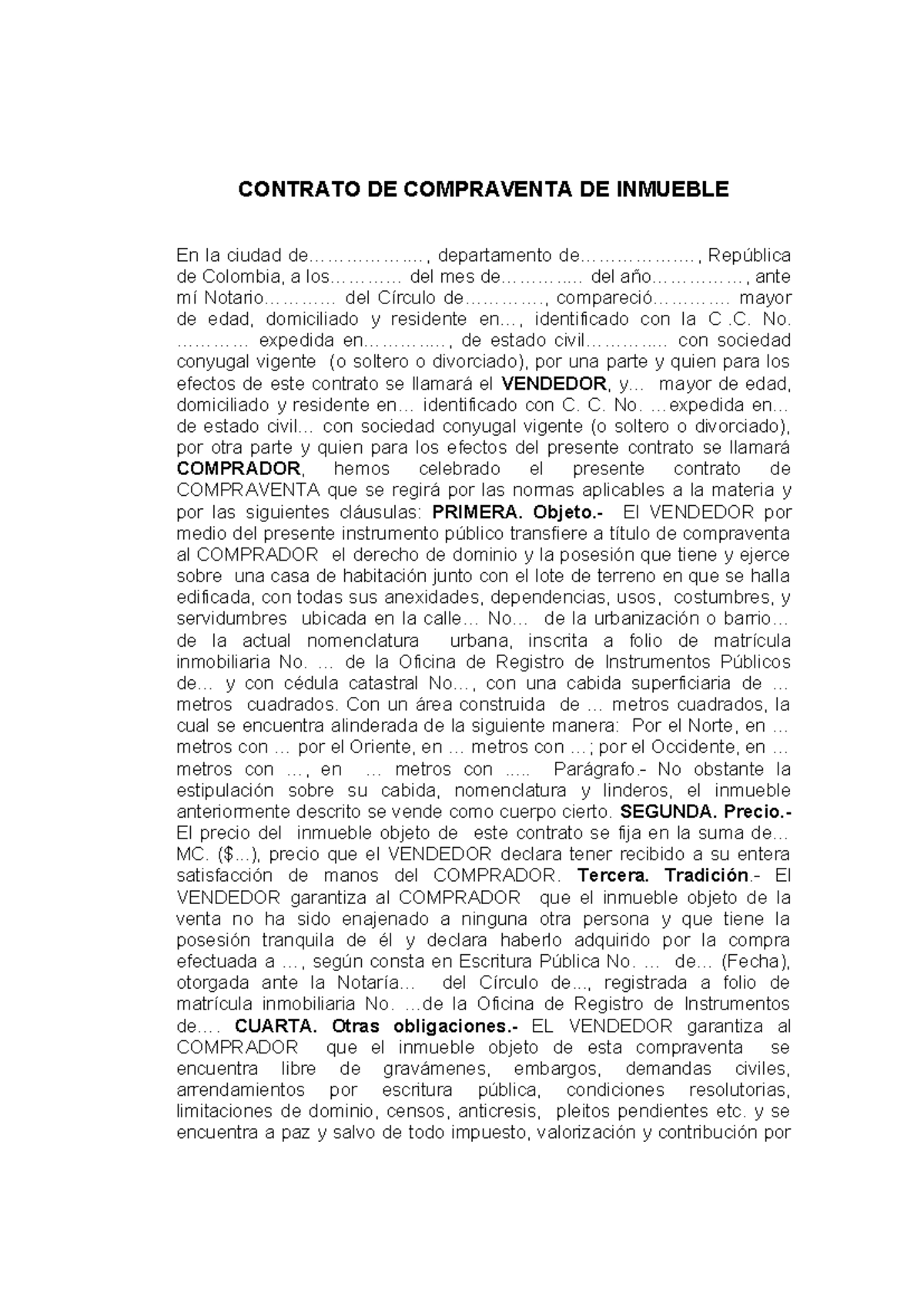 Contrato DE Compraventa DE Imueble - CONTRATO DE COMPRAVENTA DE ...