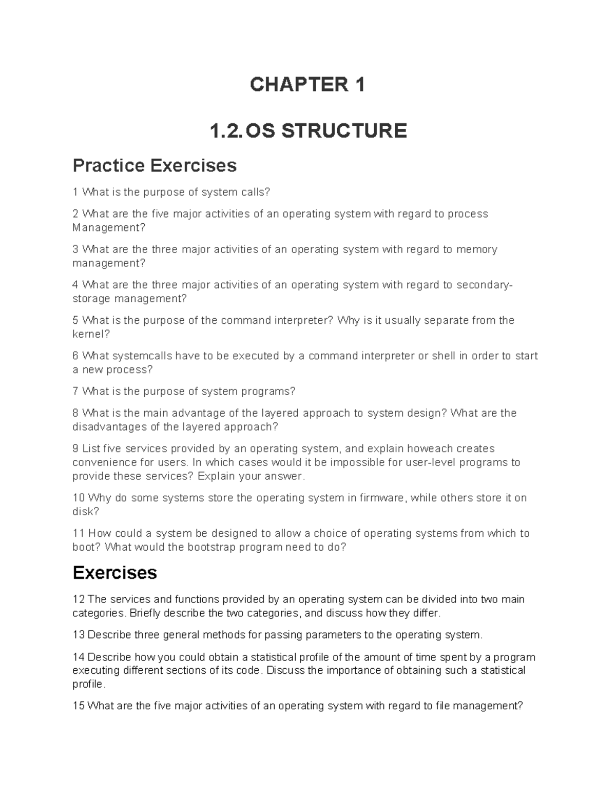 Chapter 1.2-OS Struc Question - CHAPTER 1 1. OS STRUCTURE Practice ...