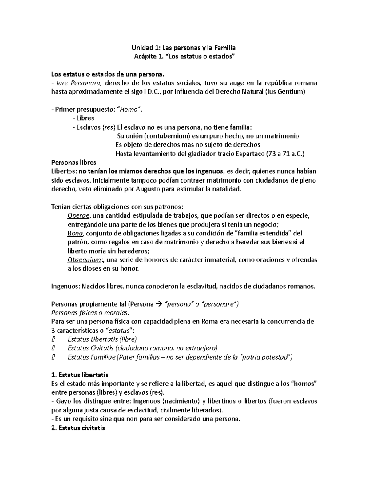 01 Estatus o estados - Unidad 1: Las personas y la Familia Acápite 1 ...