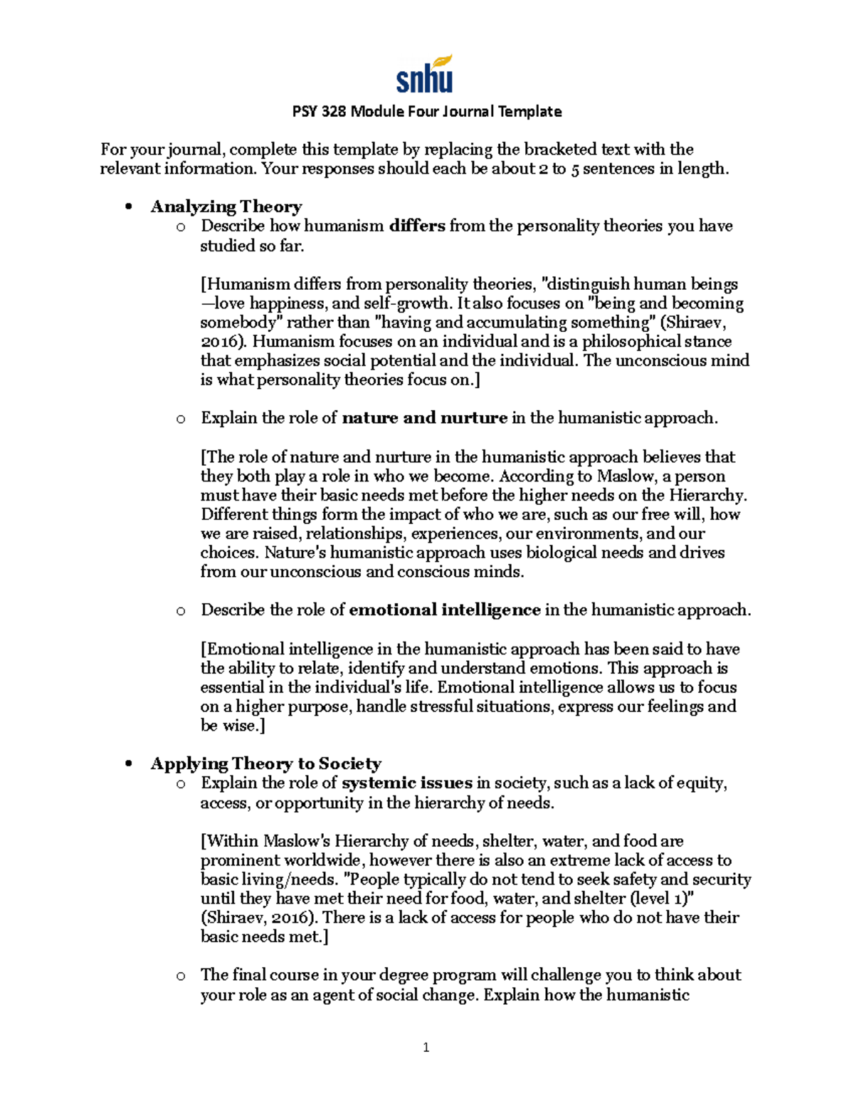 Module 4 Journal PSY 328 Module Four Journal Template For Your