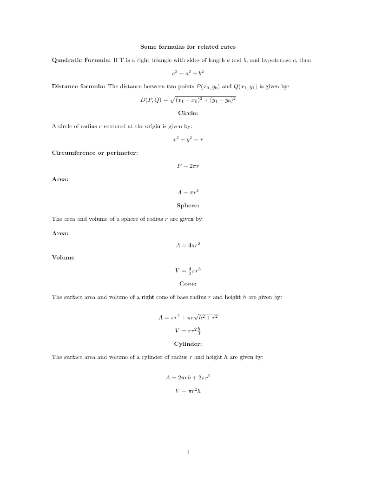 Some formulas for related rates - Studocu