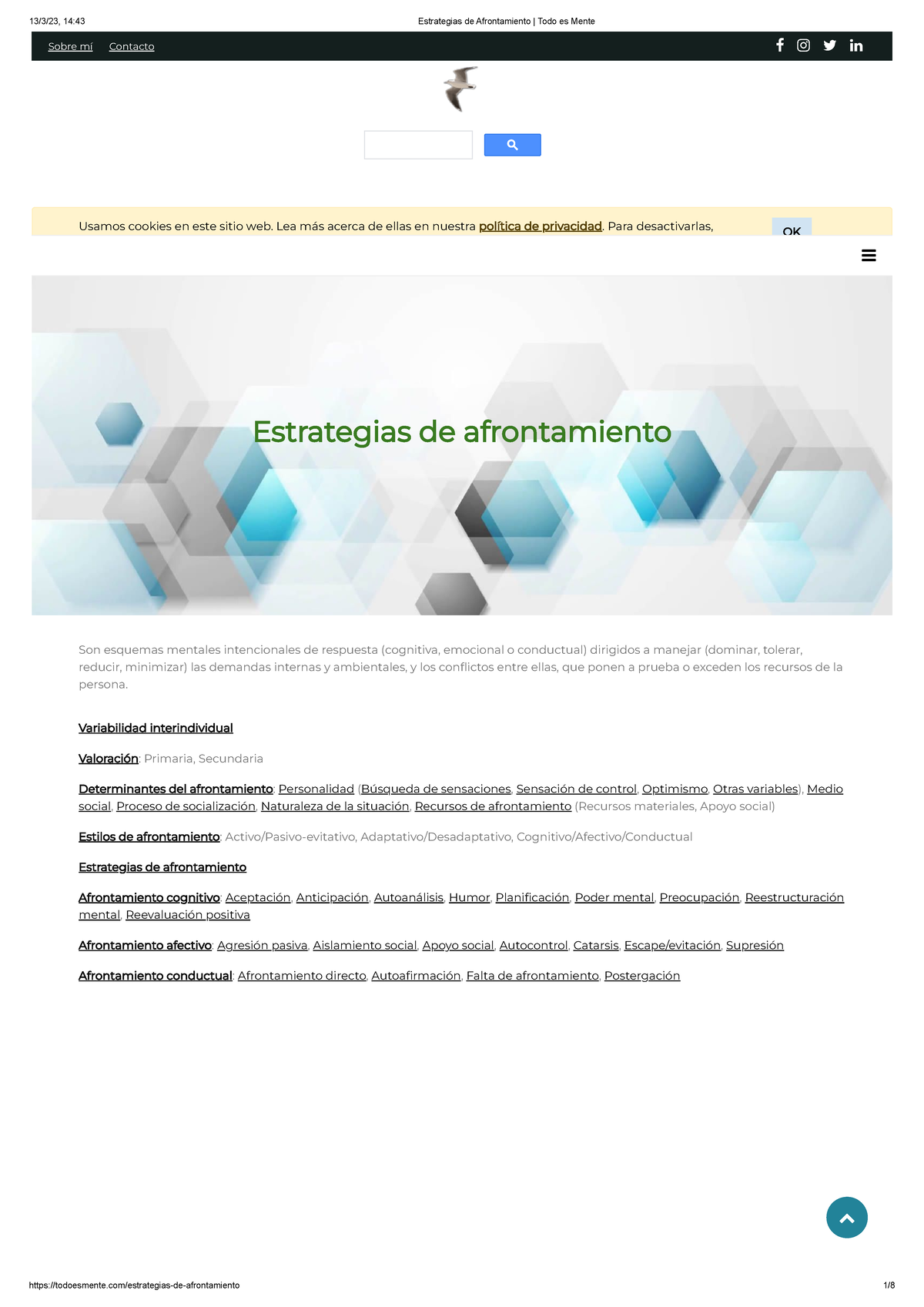 Estrategias de Afrontamiento Todo es Mente - Sobre mí Contacto Usamos ...
