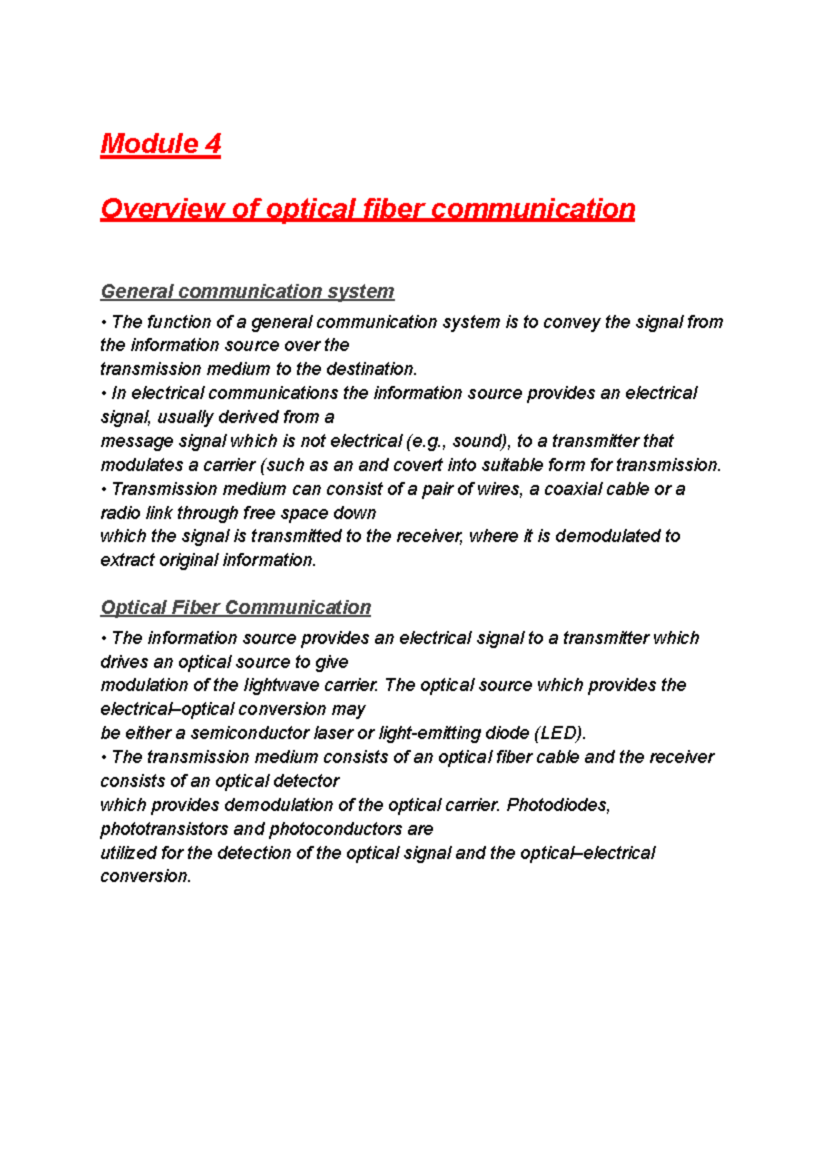 DCOF Module 4 - Full chapter - Module 4 Overview of optical fiber communication General - Studocu