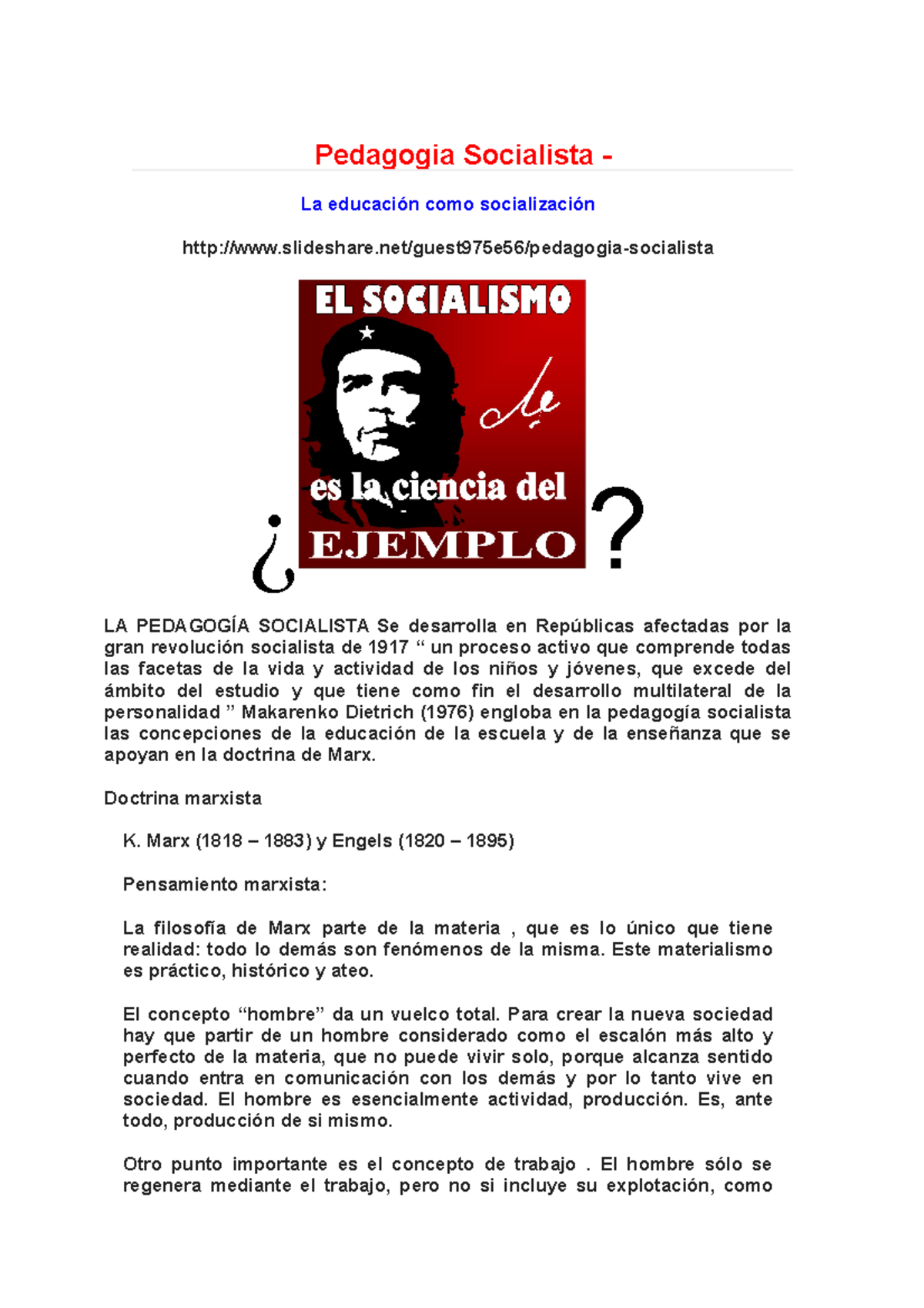 204 Pedagogia Socialista - Doctrina marxista K. Marx (1818 – 1883) y ...