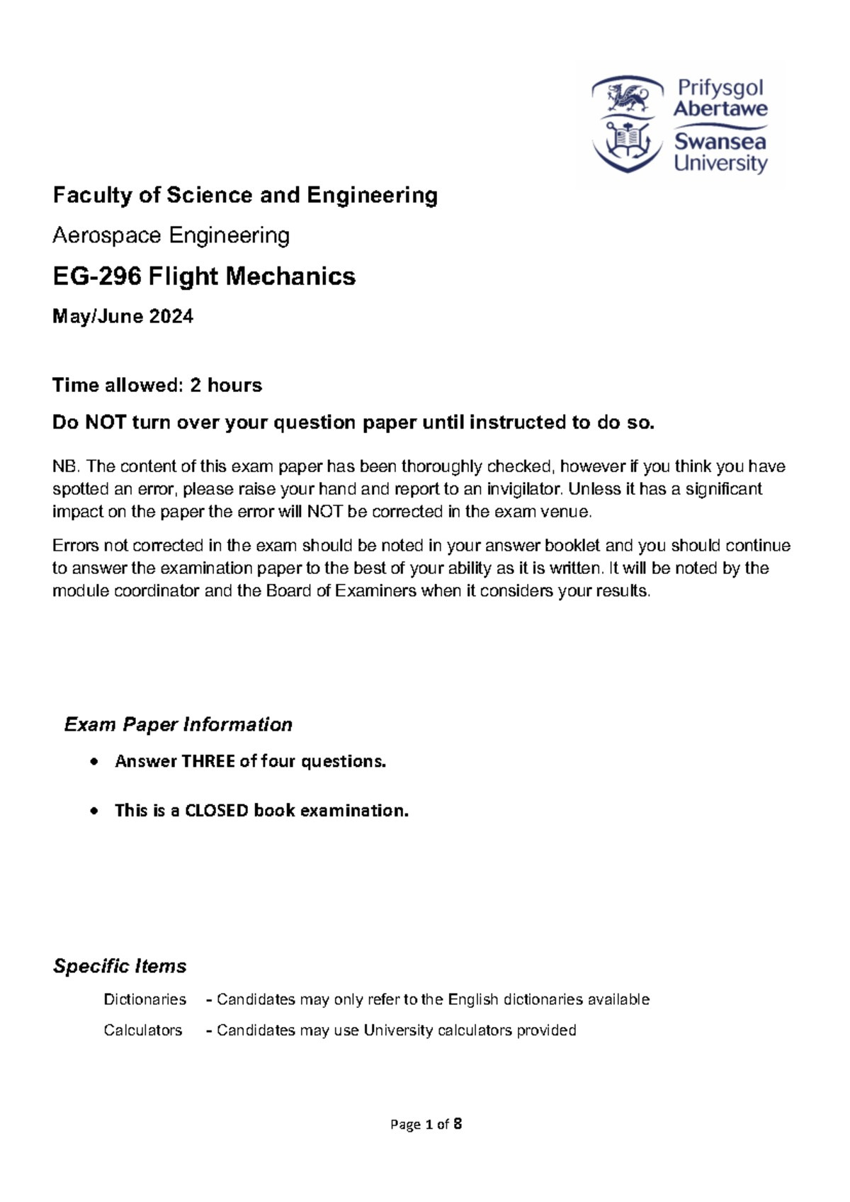 Equations 2023-24 - Equation sheet - Page 1 of 8 Faculty of Science and ...