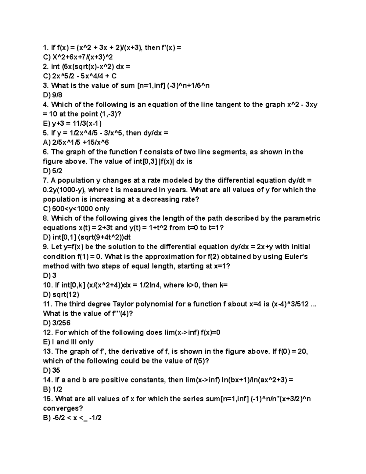 Pre Cal 2 Questions And Answers If F x x 2 3x 2 x 3 Then
