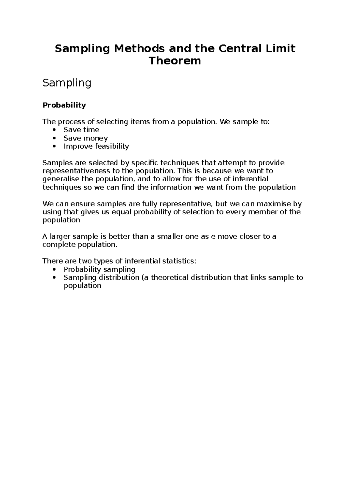 4 Sampling Methods And The Central Limit Theorem Sampling Methods And