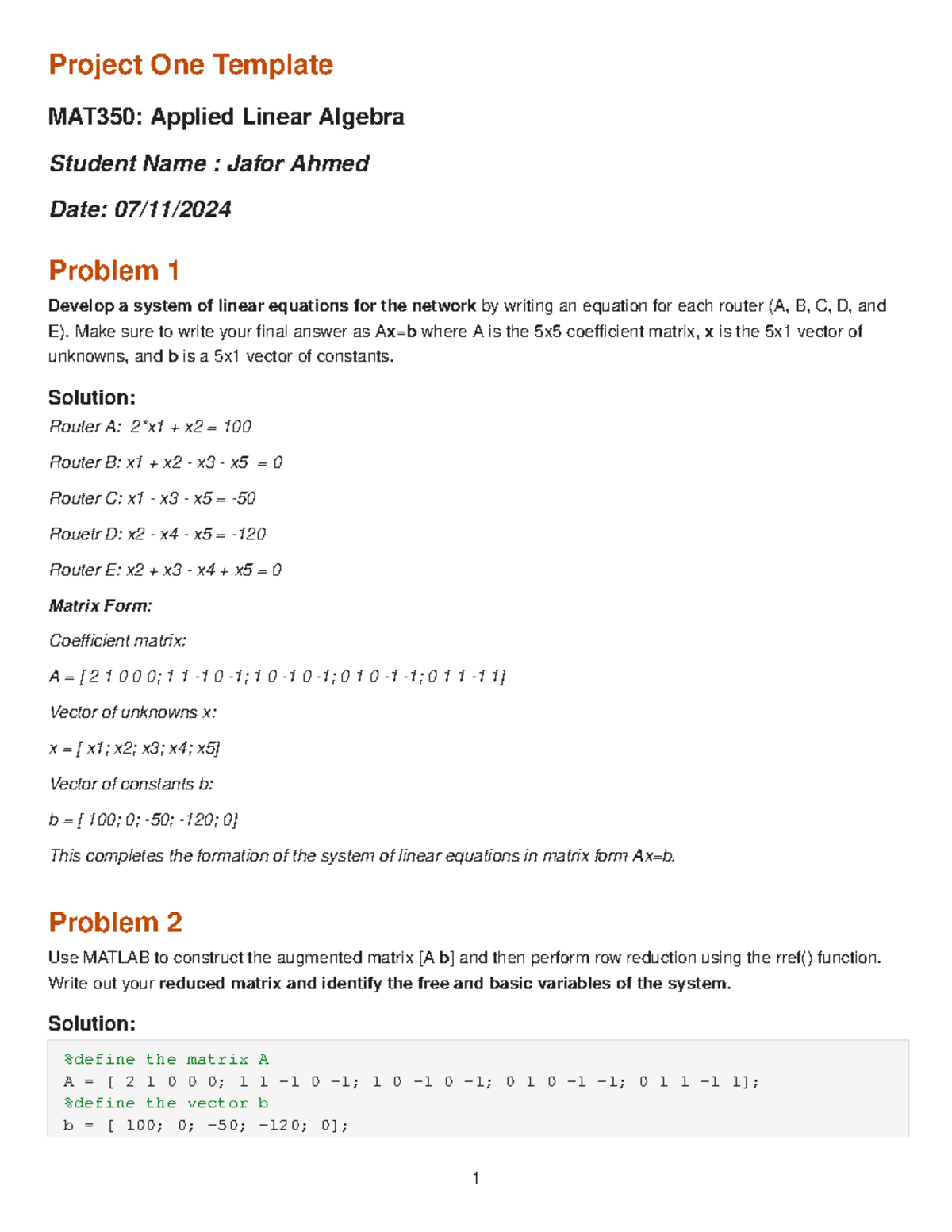Project One - Apply matrix theory to linear equations and transformations - Project One Template ...