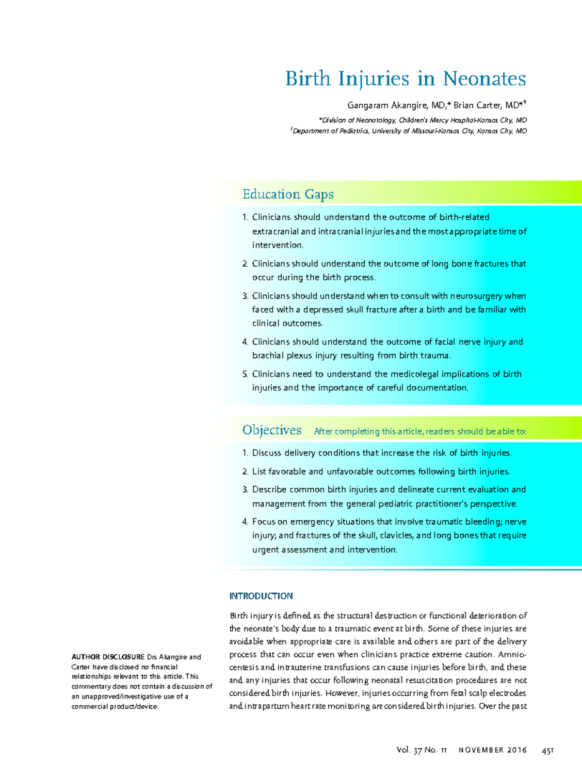 Akangire 2016 - for otoad oa aofa - Birth Injuries in Neonates Gangaram ...
