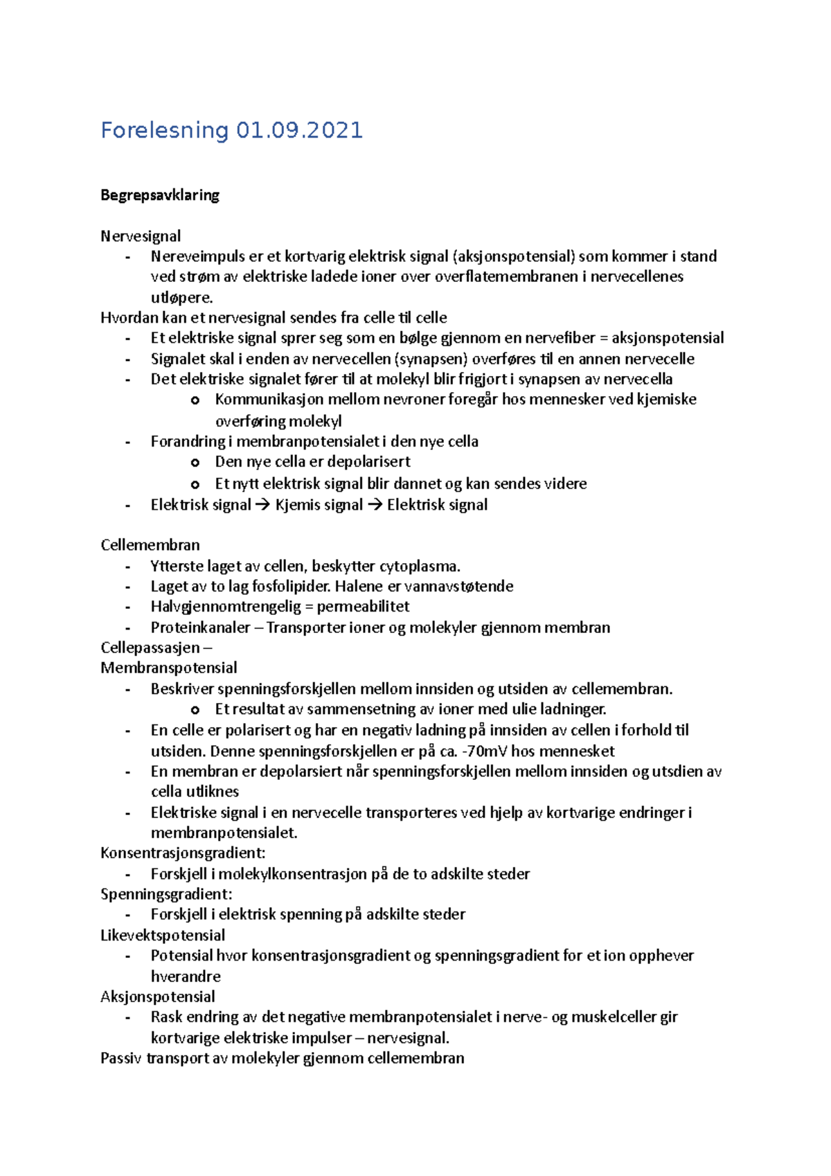 Forelesning 01 - Notater - BEV1011 - NTNU - Studocu