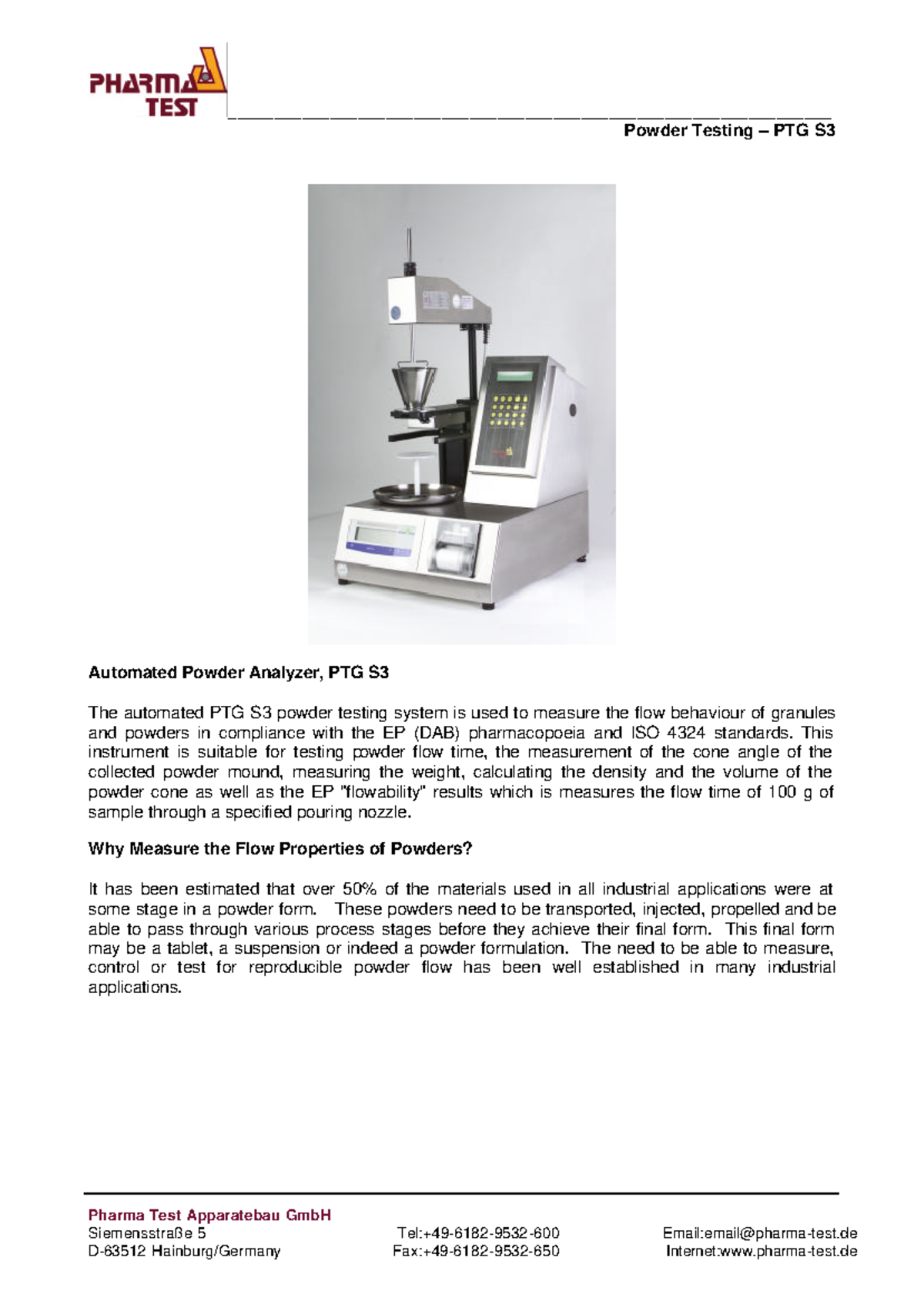 Ptgs3 - taf - Powder Testing – PTG S Pharma Test Apparatebau GmbH ...