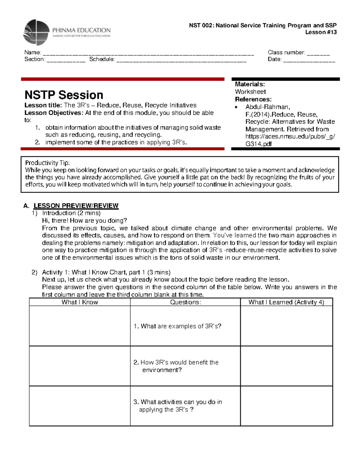 NST 002 MODULE 13 - Lesson # Name ...