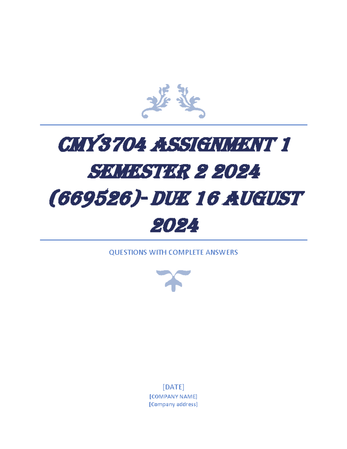 CMY3704 Assignment 1 Semester 2 2024 Z - CMY3704 Assignment 1 Semester ...