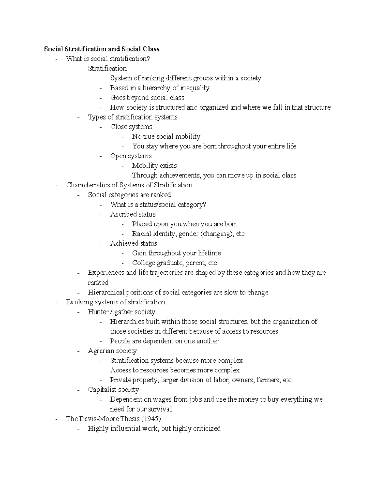 Social Stratification and Social Class - Studocu