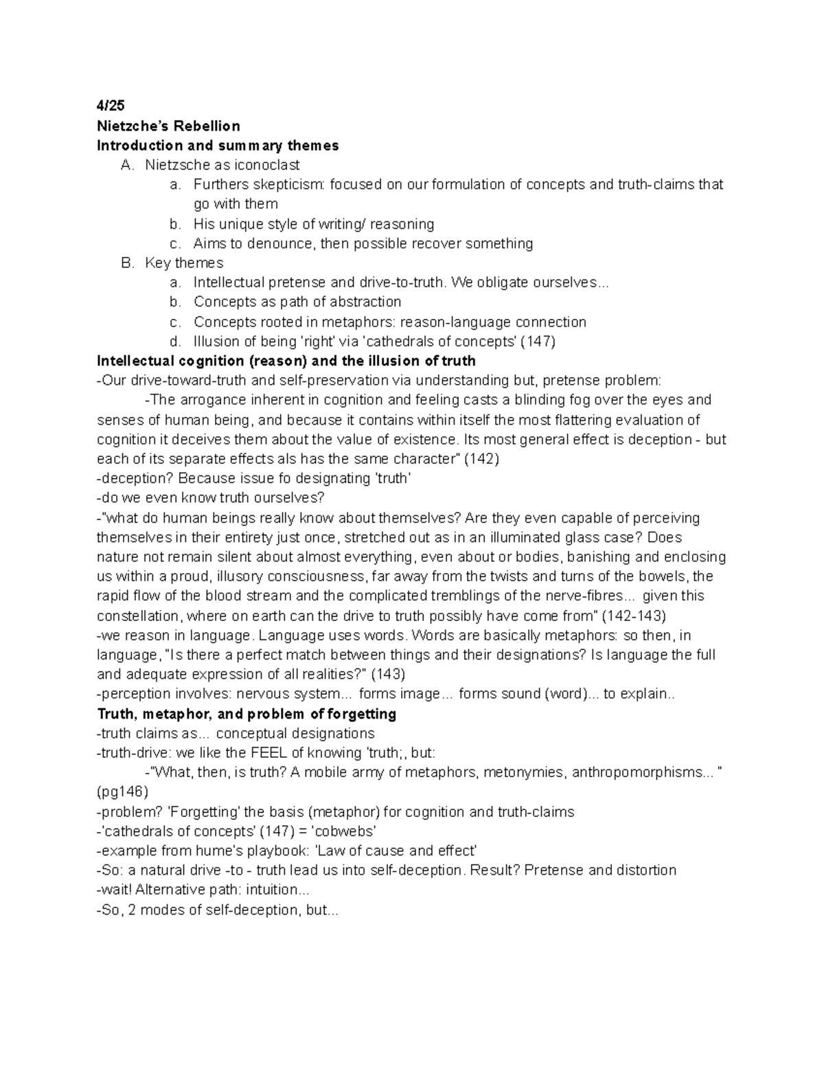 Philosophy Notes Week 13 - 4/ Nietzche’s Rebellion Introduction and ...