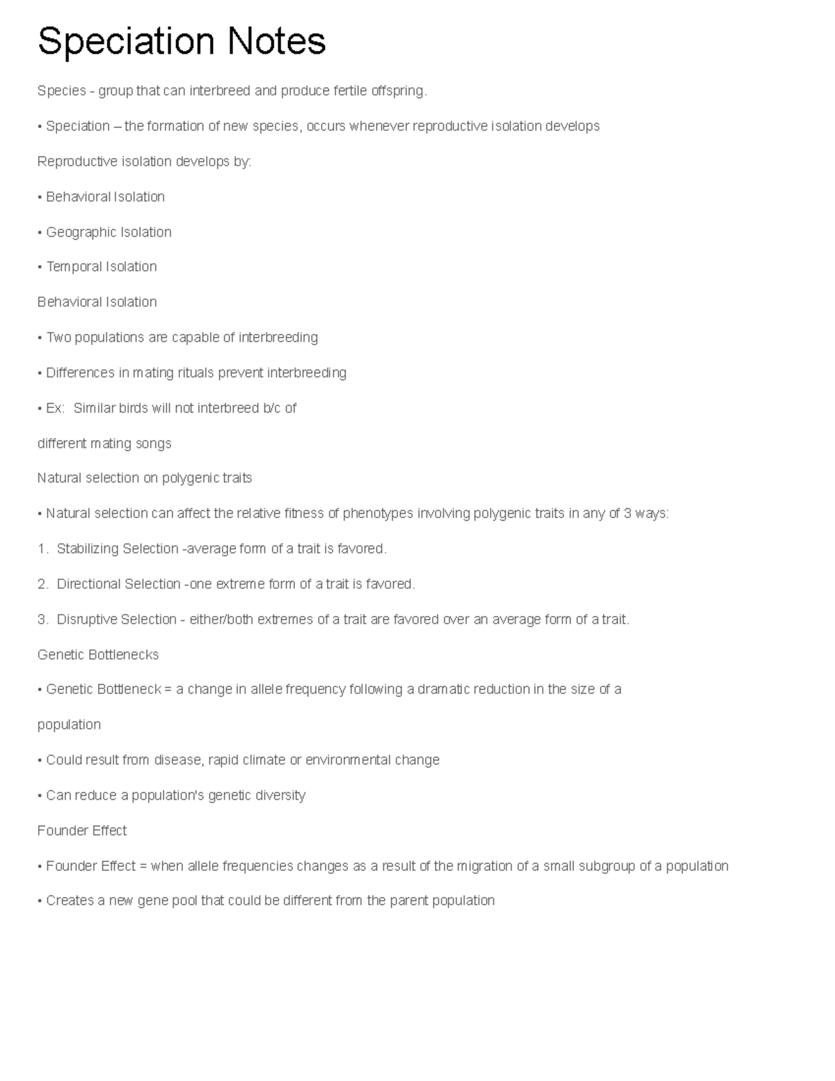 Notes - Speciation Notes Species - group that can interbreed and ...