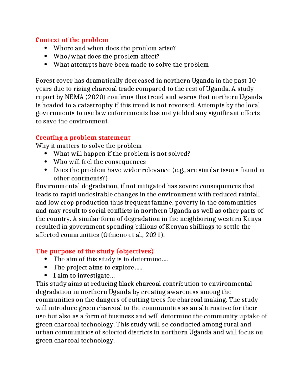 Creating a problem statement - Context of the problem Where and when ...