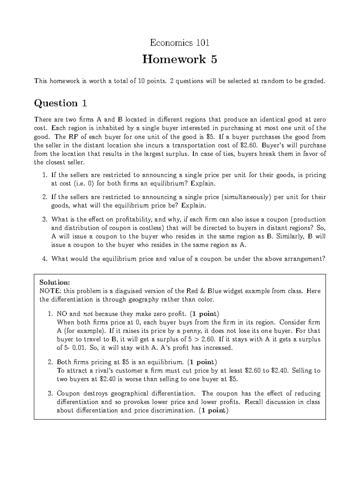 Homework 5Solutions - Economics 101 Homework 5 This homework is worth a ...