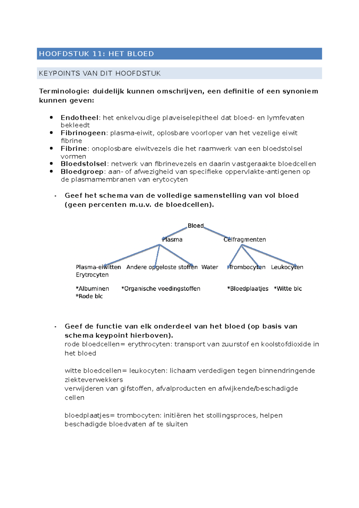 Anafys hoofdstuk 11 Het bloed - HOOFDSTUK 11: HET BLOED KEYPOINTS VAN ...