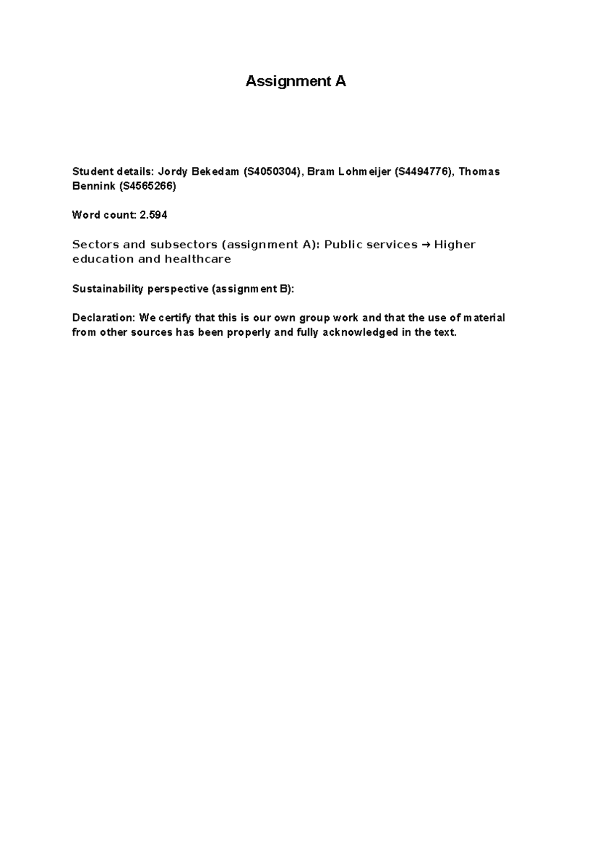 5 - Assignment of purchasing and supply chain management - Assignment A Student details: Jordy ...