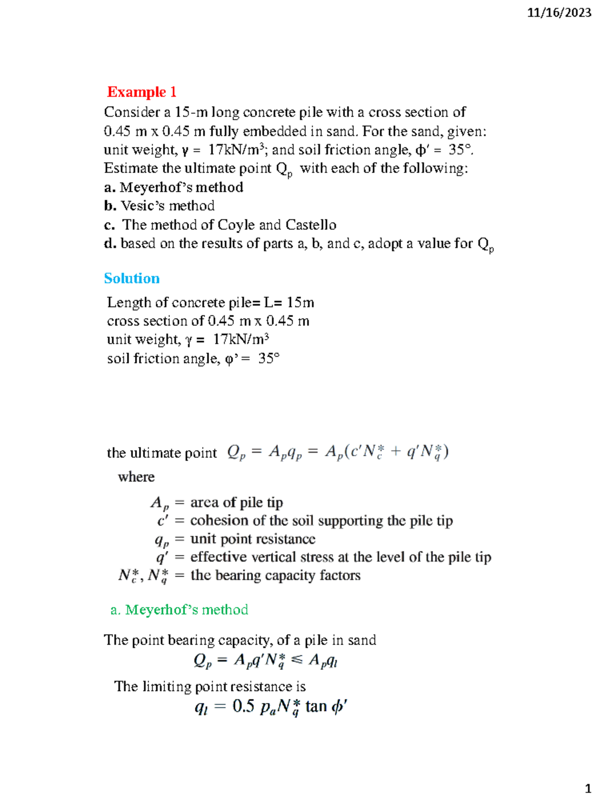Examples Pile Foundation from BM DAS Chapter 11 Pile Foundations ...