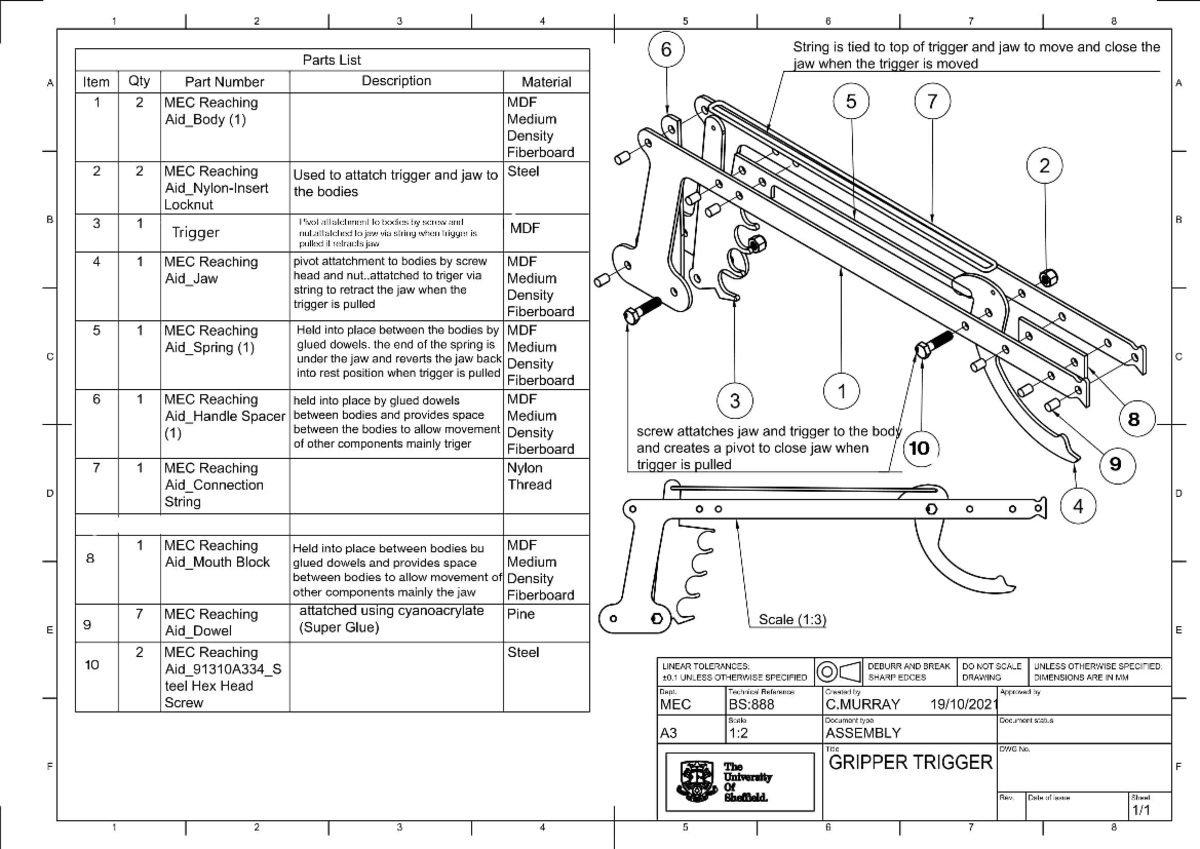 Drawing assembly-1 - gripper - Sheffield - Studocu