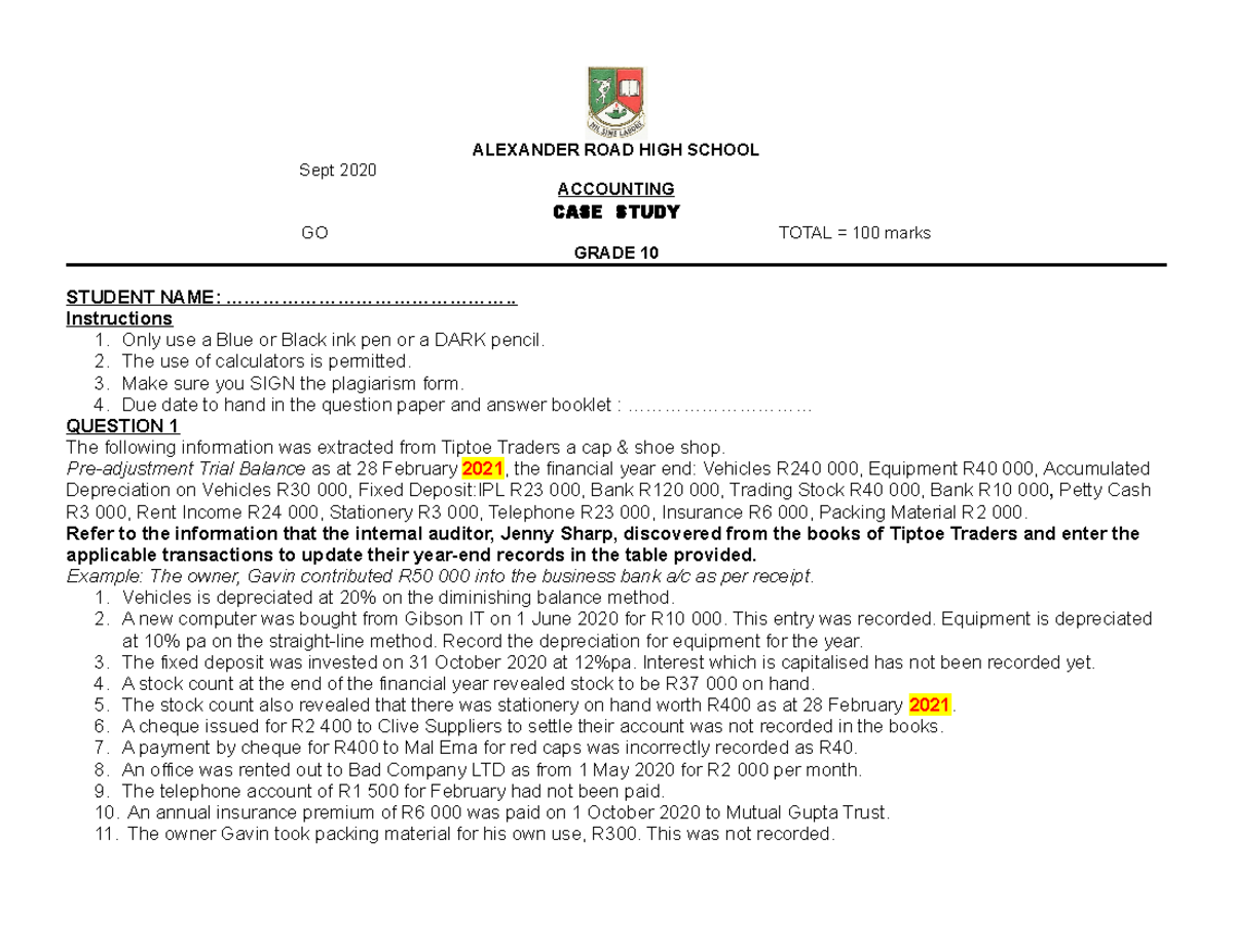 10 ACC Study Term 3 2020 GO 30 Sept - ALEXANDER ROAD HIGH SCHOOL Sept ...