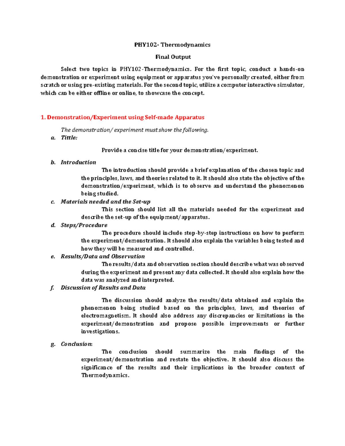 PHY102-Final Output - PHY10 2 - Thermodynamics Final Output Select two topics in - Studocu