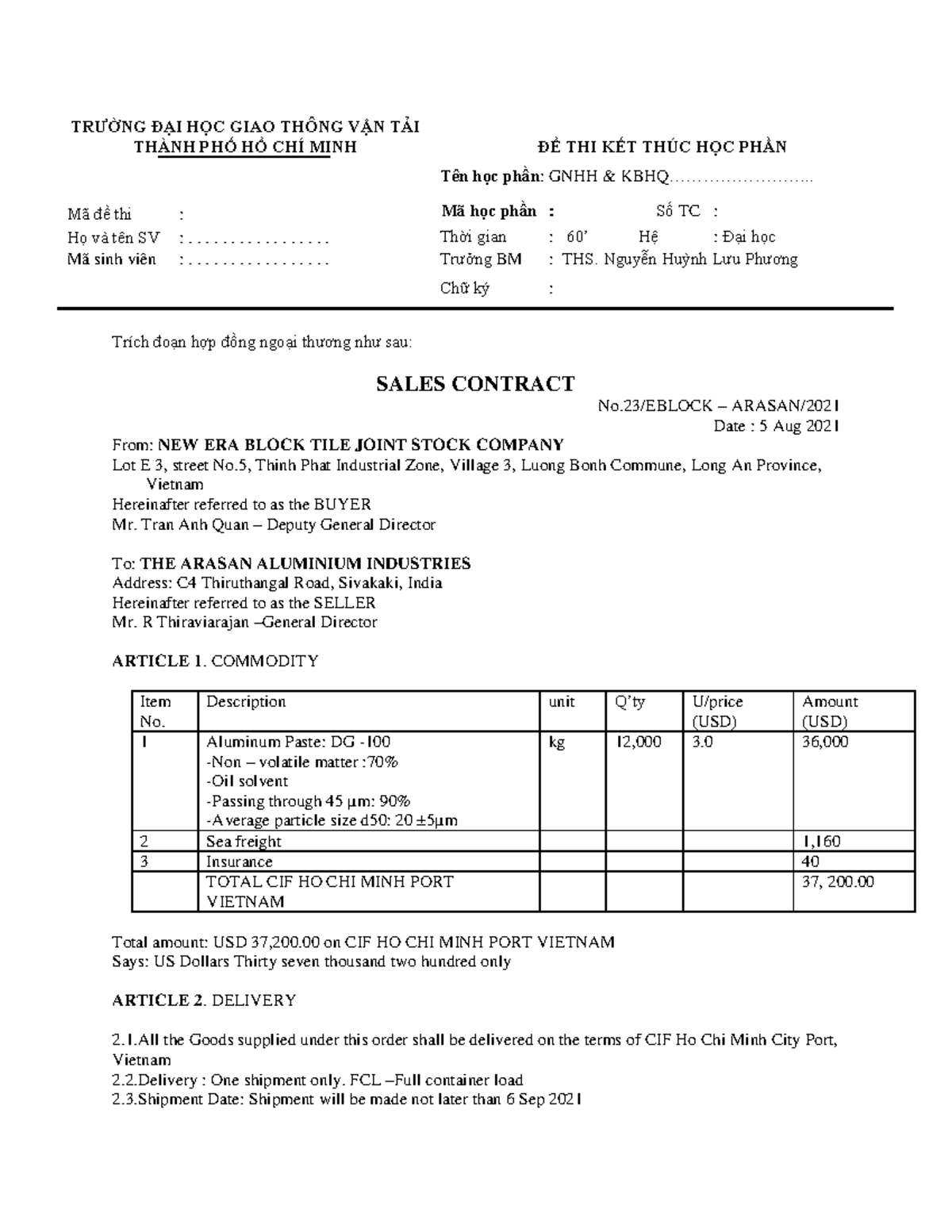 đề thi GNHH 8 - TRƯỜNG ĐẠI HỌC GIAO THÔNG VẬN TẢI THÀNH PHỐ HỒ CHÍ MINH ...