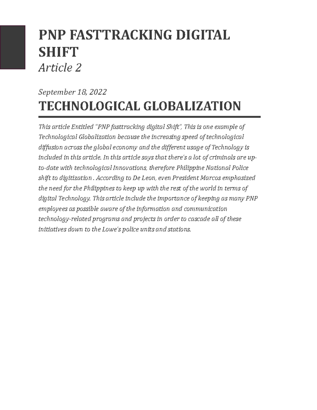 Technological 2 - wisdom - PNP FASTTRACKING DIGITAL SHIFT Article 2 ...