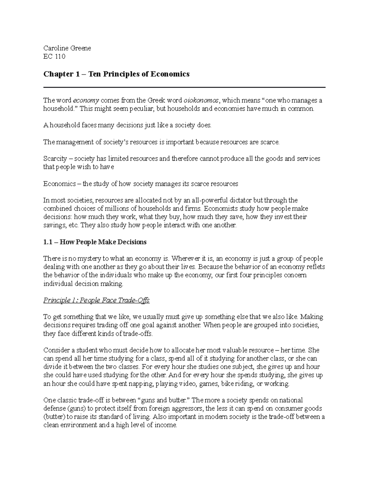 1.1 - How People Make Decisions - Caroline Greene EC 110 Chapter 1 ...